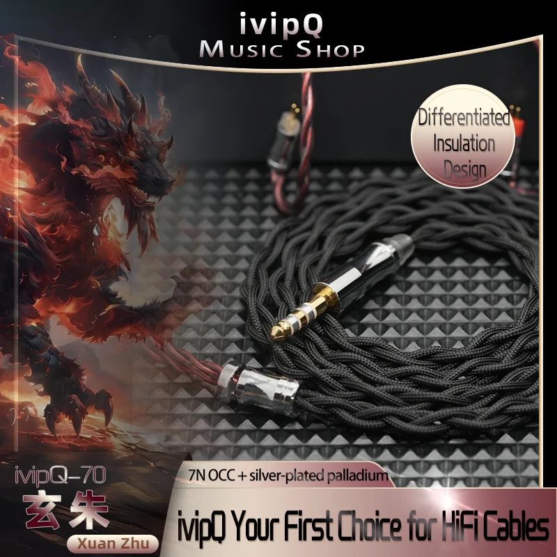 ivipQ-70 Xuan Zhu Black Nylon HiFi Earphone Cable 7N OCC Silver Plated Palladium 4.4mm 2Pin 0 ...